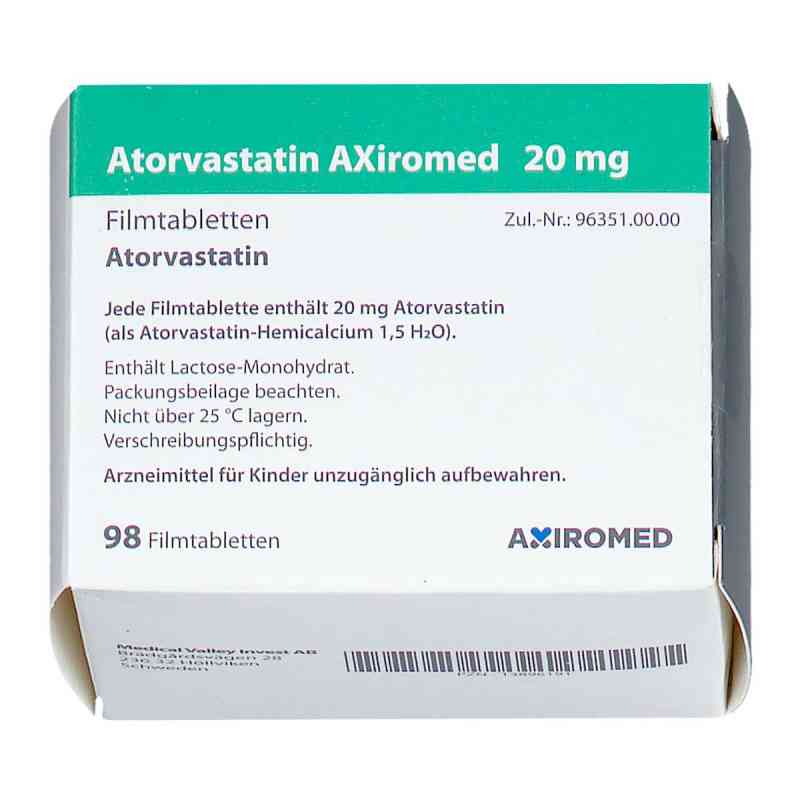 Atorvastatin Axiromed 20 mg Filmtabletten 98 stk