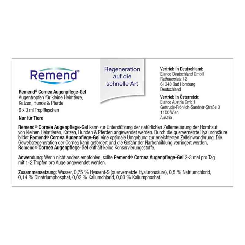 Remend Cornea Augenpflege-Gel Vet 6X3 ml online kaufen