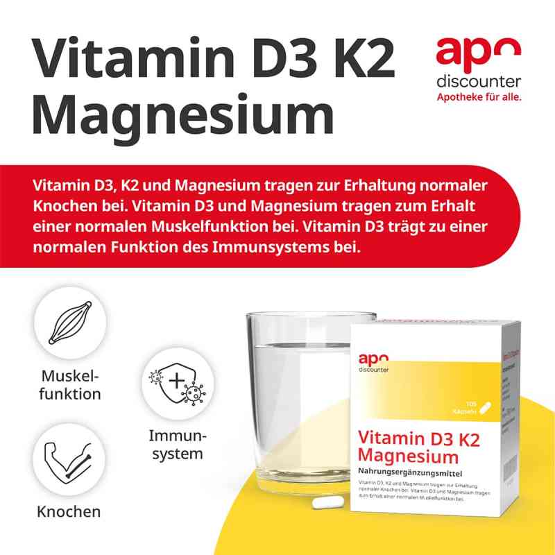 Vitamin D3 K2 Magnesium Kapseln von apodiscounter 105 stk