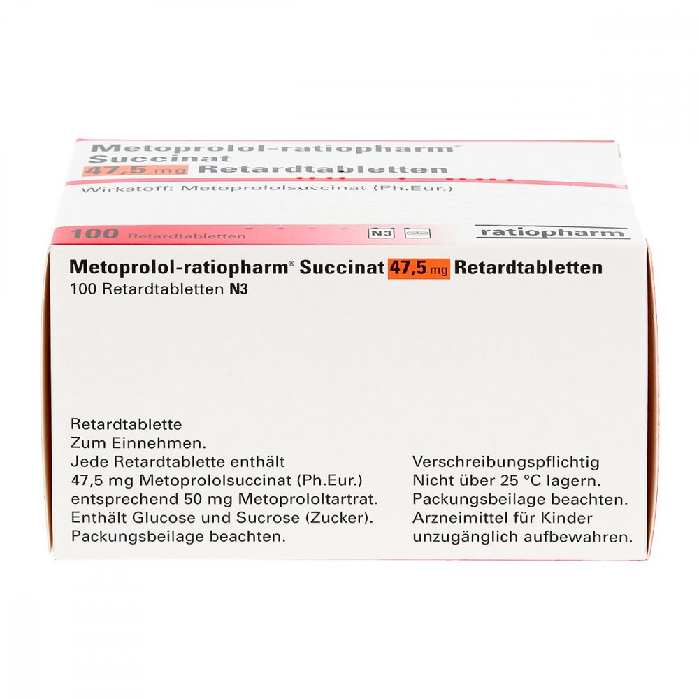 Metoprolol-ratiopharm Succinat 47,5mg 100 stk