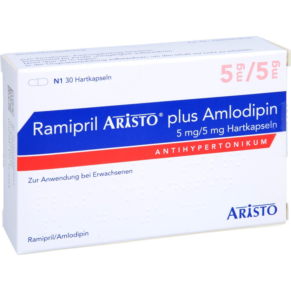 Ramipril Aristo plus Amlodipin 5 mg/5 mg Hartkps 30 stk