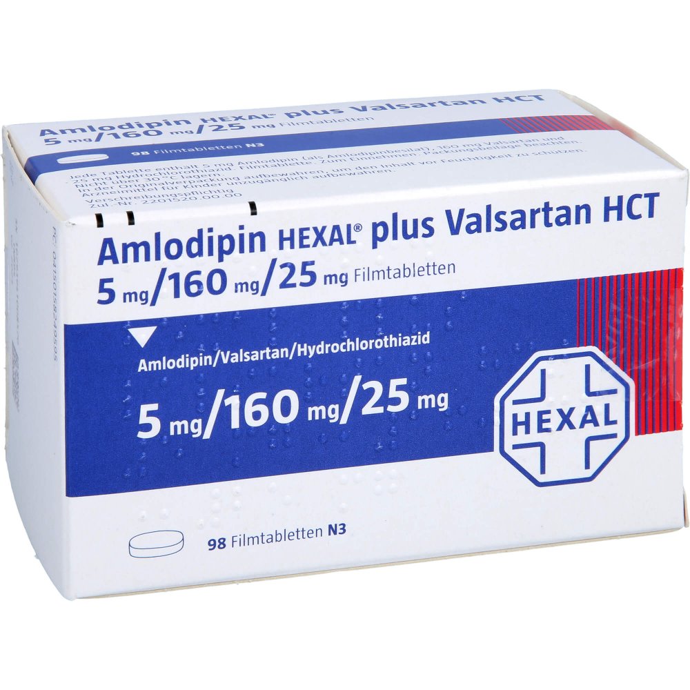 Amlodipin Hexal plus Valsartan Hct 5mg/160mg/25mg 98 stk