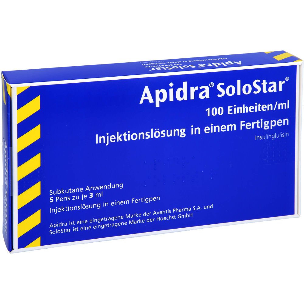 Apidra 100 E/ml Solostar iniecto -lsg.i.e.fertigpen 5X3 ml