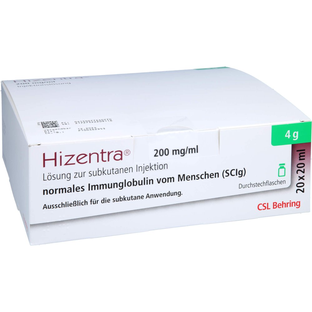 Hizentra 200 mg/ml Lö.z.subkutanen Injektion 4 g 20X20 ml