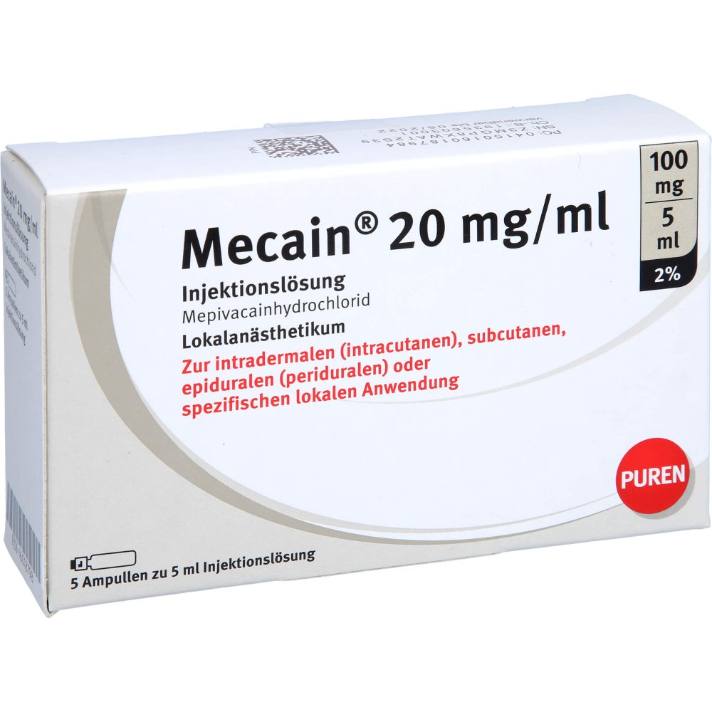 Mecain 2% 20 Mg/ml iniecto l.100mg/5ml Luer-lock Ampullen 5X5 ml