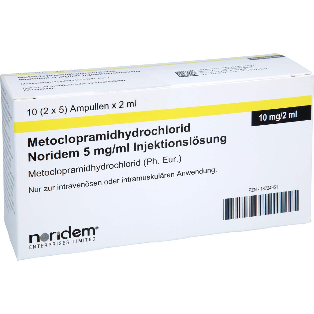 Metoclopramidhydrochlorid Norid.5mg/ml iniecto -l.10mg 10 stk