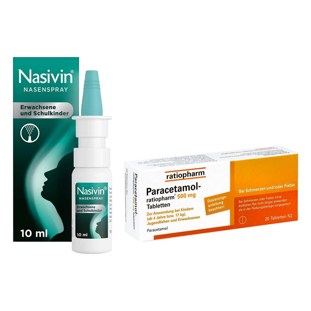 Nasivin Nasenspray 10 ml + Paracetamol ratiopharm 500mg 20 stk 1 stk