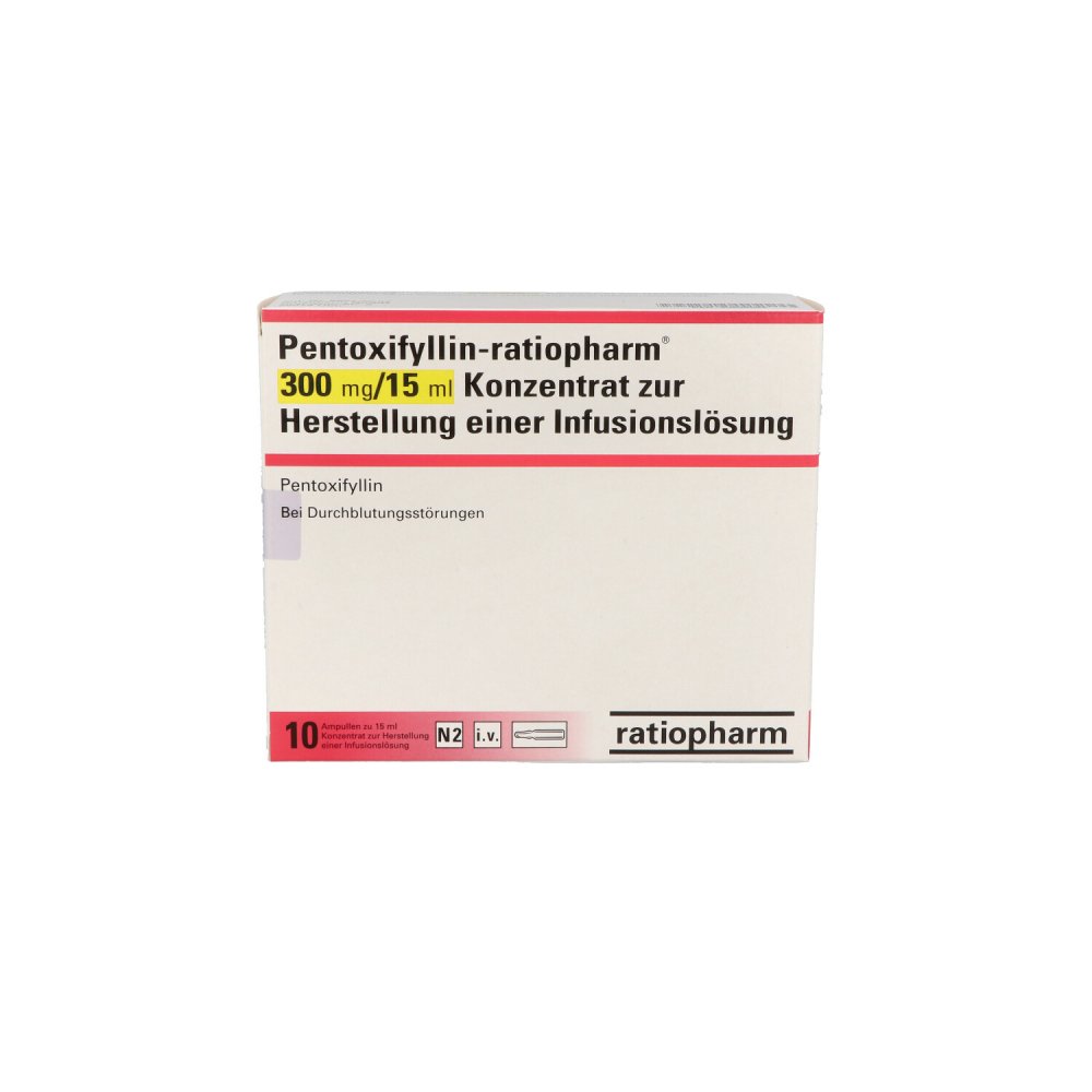 Pentoxifyllin-ratiopharm 300 Mg/15 Ml K.z.h.inf.l. 10X15 ml