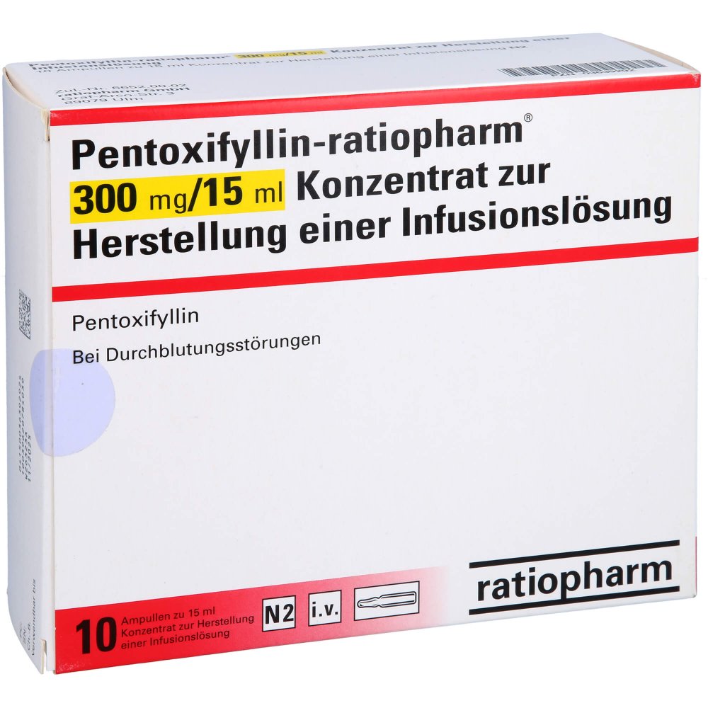 Pentoxifyllin-ratiopharm 300 Mg/15 Ml K.z.h.inf.l. 10X15 ml