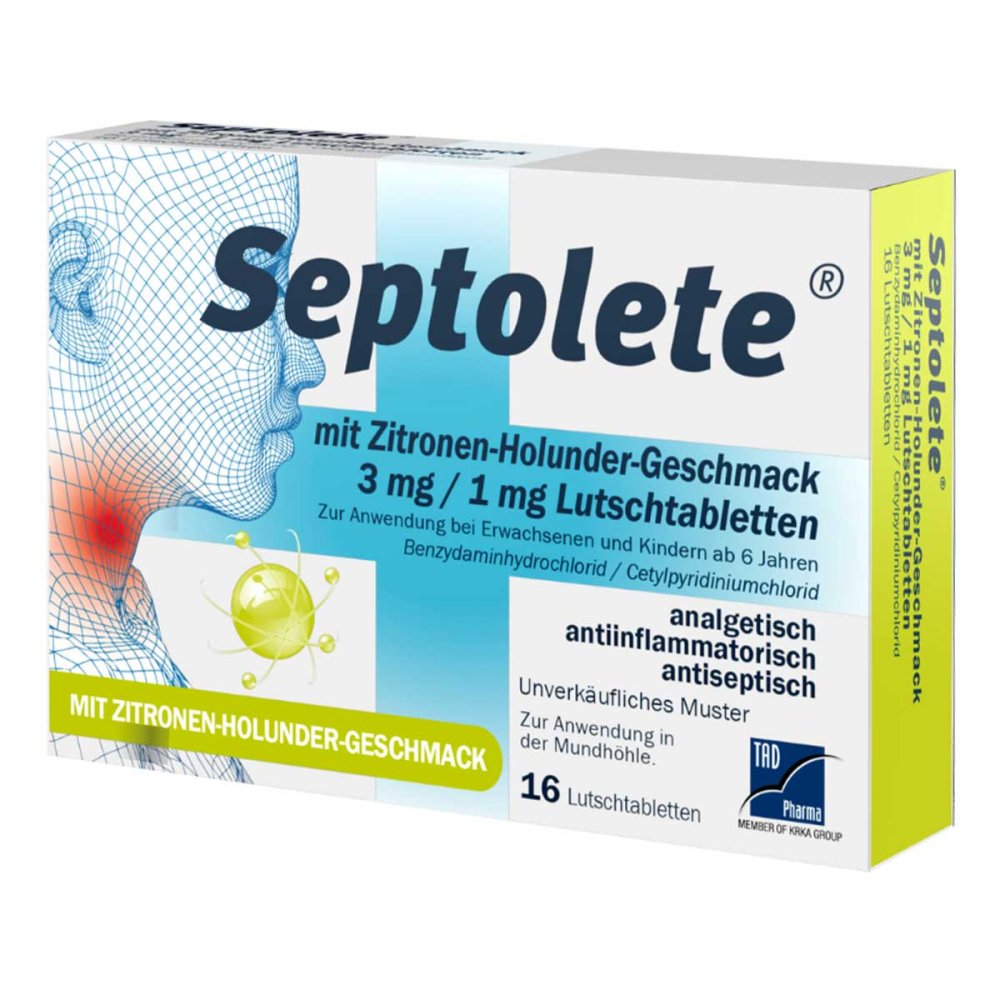 Septolete Zitrone-Holunder-Geschmack 3 mg / 1 mg Lutschtabletten 16 stk