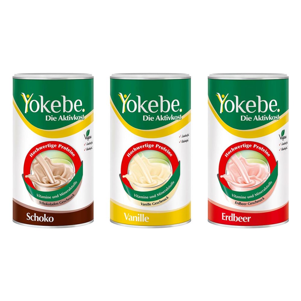 Yokebe Schoko + Vanille + Erdbeer Protein-Diätshake-Pulver 1 Set
